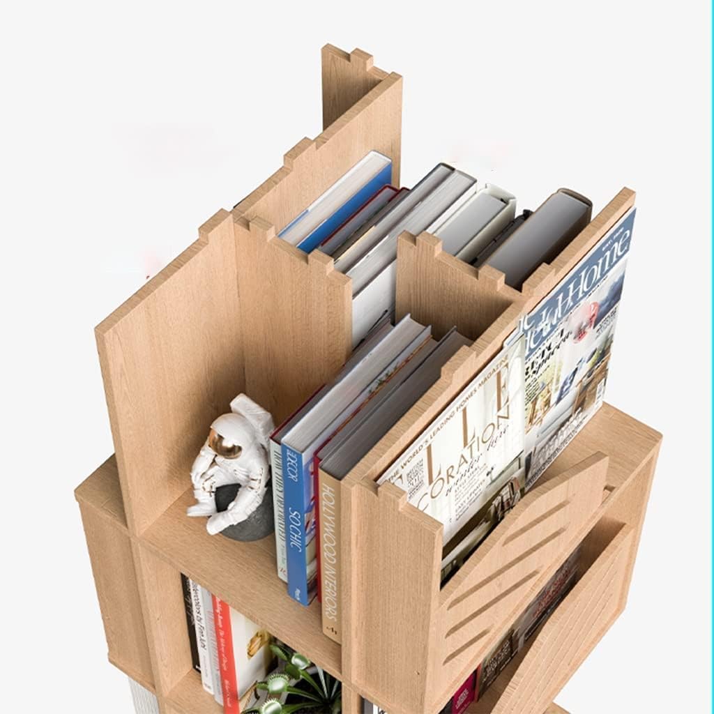 4-tier/5-tier/6-tier Bookshelf 360° Rotating Bookshelf Solid Wood Floor Bookshelves Square Rack Bookcase Modern Bookcase