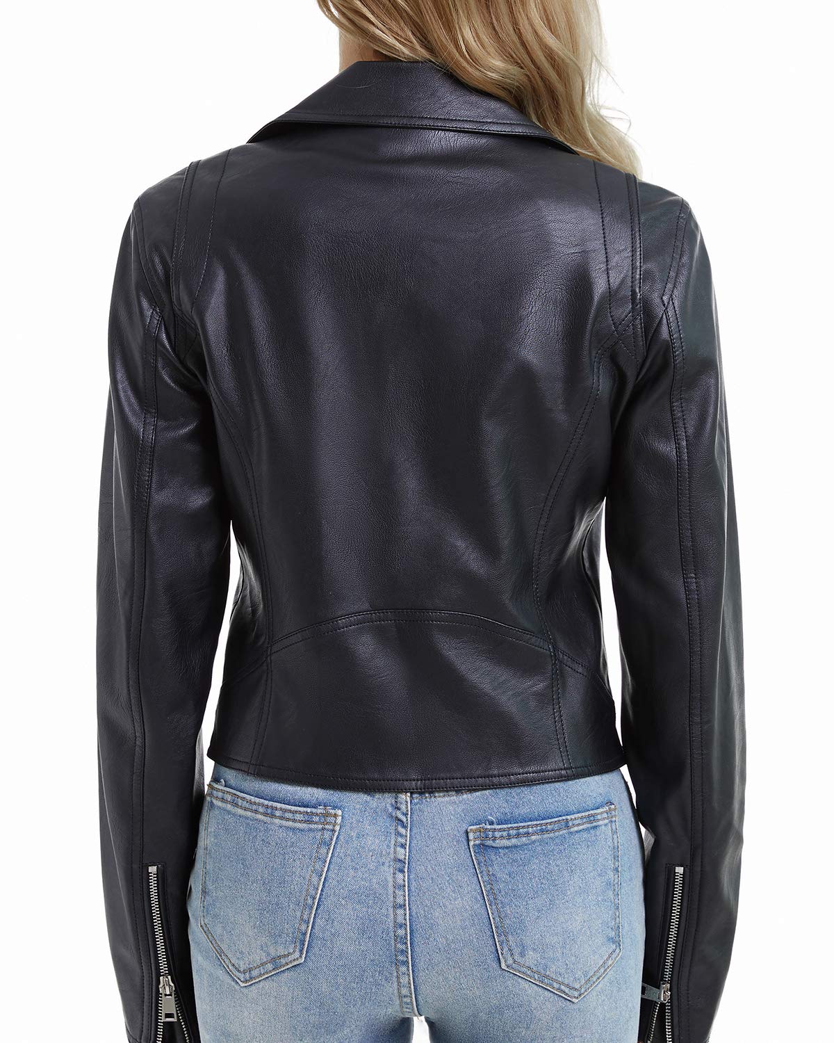 DIASHINY Black Cropped Faux Leather Jacket For Women PU Slim Zip Up Moto Biker Coat Motorcycle Crop Short Jacket 013 Medium