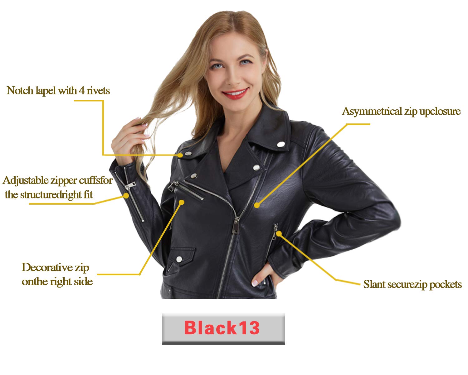 DIASHINY Black Cropped Faux Leather Jacket For Women PU Slim Zip Up Moto Biker Coat Motorcycle Crop Short Jacket 013 Medium