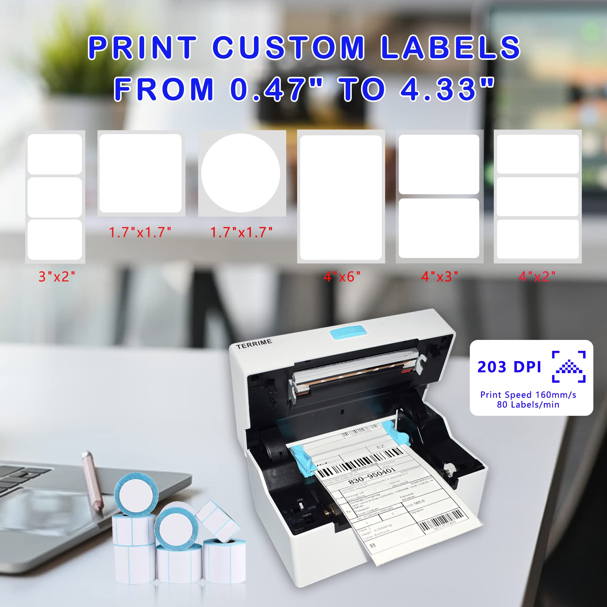 TERRIME Thermal Shipping Label Printer, Wireless Bluetooth Thermal Printer for 4x6 Shipping Label Barcode, Compatible with Android & iPhone/Windows/Mac OS, Support UPS FedEx Shopify Ebay Amazon Etsy