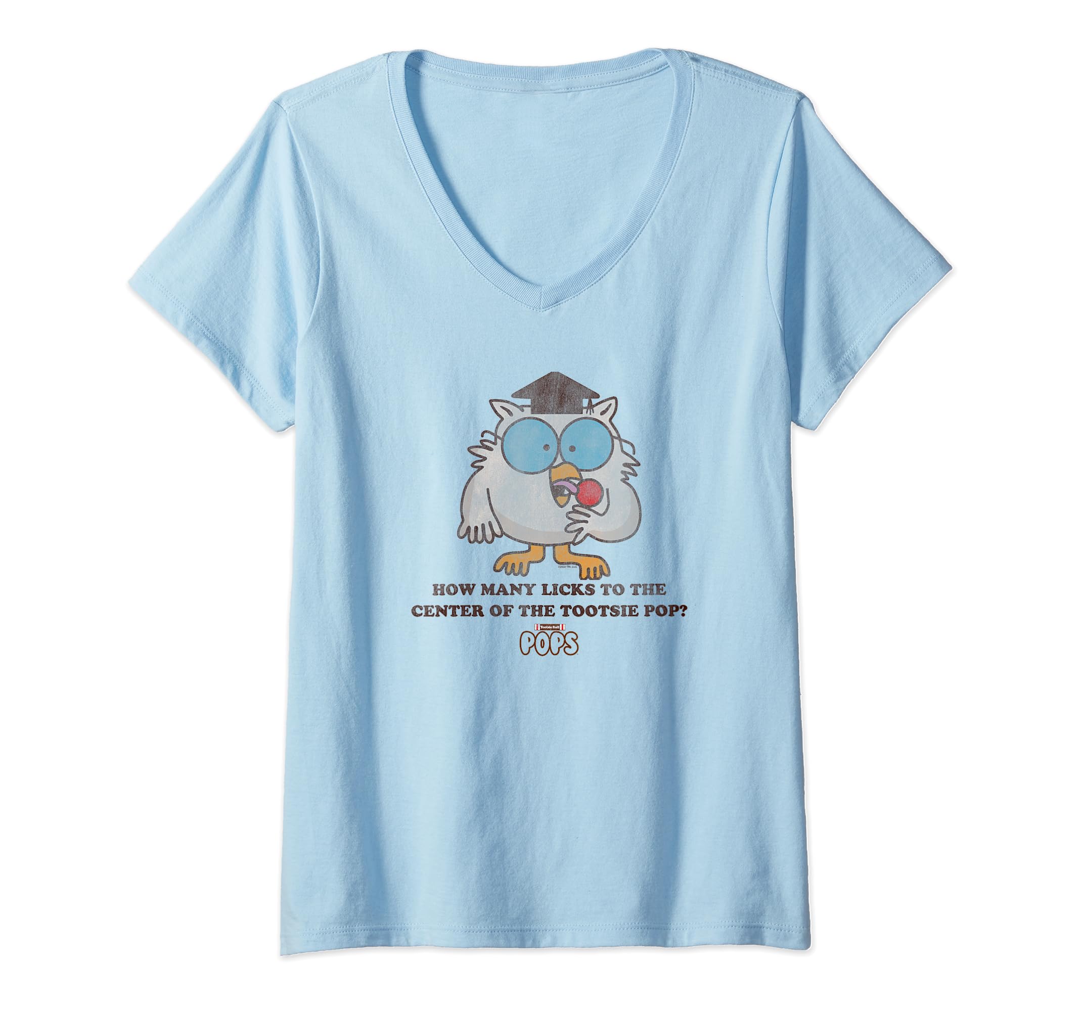 Womens Tootsie Roll Pop Owl How Many Licks To The Center V-Neck T-Shirt