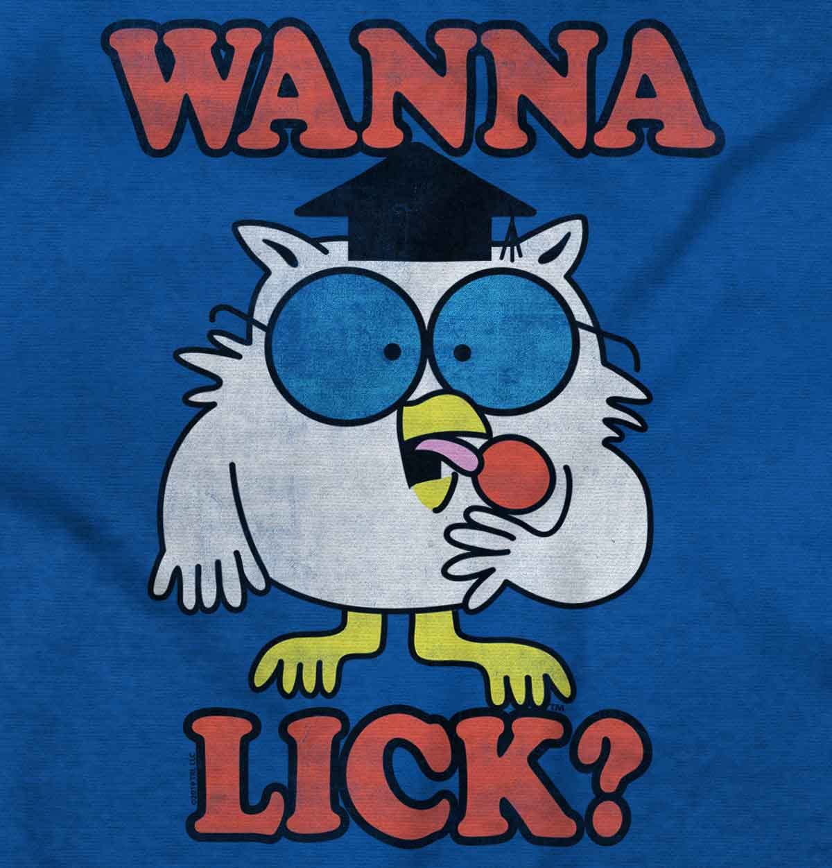 Wanna Lick Funny Mr. Owl Tootsie Pop Graphic T Shirt Men or Women Heather Sapphire