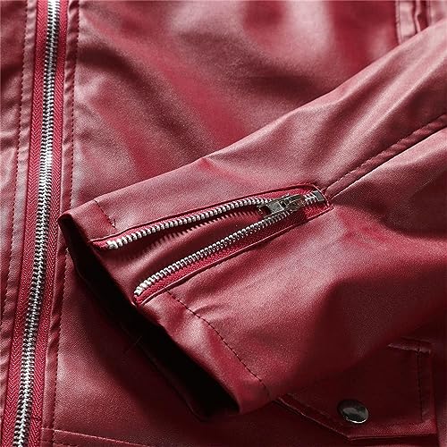 Mens Leather Motorcycle Jacket Vintage Lightweight Soft Patent Faux Leather Jacket Slim Lapel Zip Long Sleeve Jacket(Black,Large)