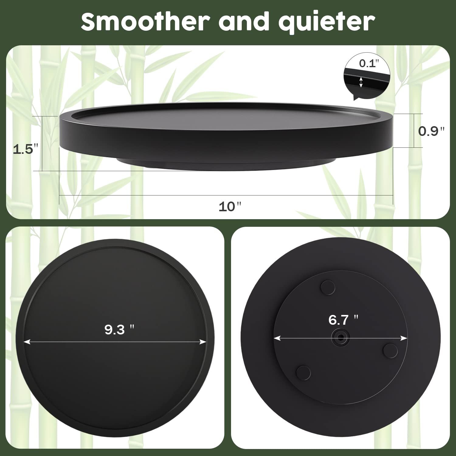 Turntable Vanity Tray 10 Inch for Perfume Candle, Bamboo Kitchen Sink Countertop Organizer for Keep Glass, Sponge and Soap Bathroom Countertop Organizer Coffee Table Decorative Tray Black