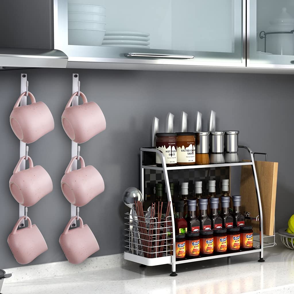 Tonxus 4 Sets Metal Coffee Mug Rack - Vertical Narrow Wall Mounted Large Cup Holder Kitchen Storage Display Organizer Hooks for Coffee Mugs,Tea Cups (WHITE)