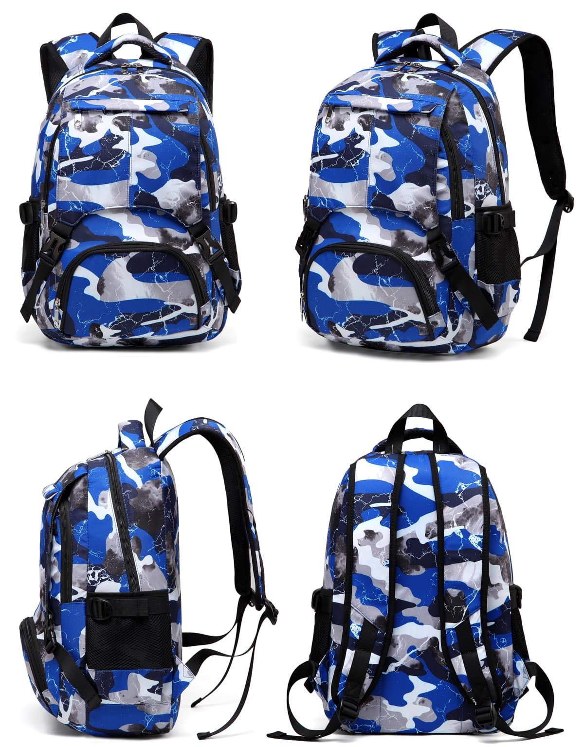 BLUEFAIRY Boys Backpack for School Bookbag for Kids Elementary Middle School Bags for Teens Mochila Escolar para Niños 8-10 Back to School Gifts Large Compartment Camo Blue