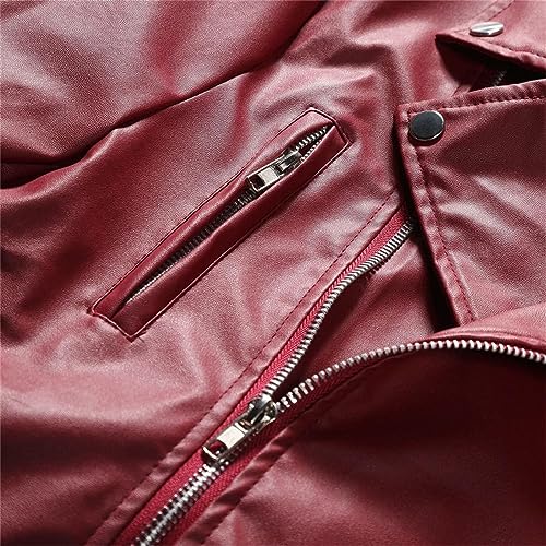 Mens Leather Motorcycle Jacket Vintage Lightweight Soft Patent Faux Leather Jacket Slim Lapel Zip Long Sleeve Jacket(Black,Large)
