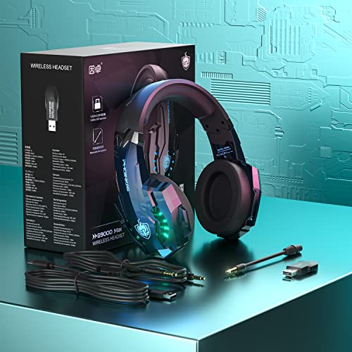PHOINIKAS Wireless Gaming Headset for PS4 PS5 PC Ninten Switch, G9000 5.8G Wireless Over Ear Headphones with Noise Cancelling Detachable Mic, 7.1 Stereo Sound, 3.5mm Audio Cable, Bluetooth for Phone