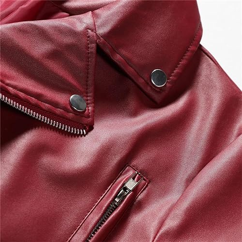 Mens Leather Motorcycle Jacket Vintage Lightweight Soft Patent Faux Leather Jacket Slim Lapel Zip Long Sleeve Jacket(Black,Large)