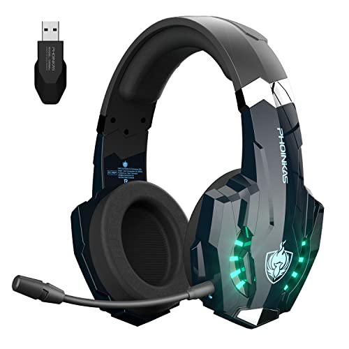 PHOINIKAS Wireless Gaming Headset for PS4 PS5 PC Ninten Switch, G9000 5.8G Wireless Over Ear Headphones with Noise Cancelling Detachable Mic, 7.1 Stereo Sound, 3.5mm Audio Cable, Bluetooth for Phone