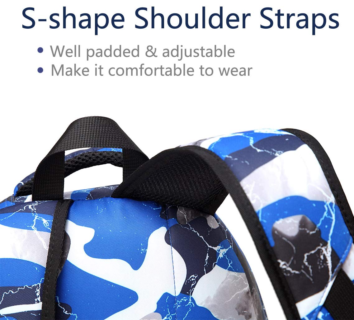 BLUEFAIRY Boys Backpack for School Bookbag for Kids Elementary Middle School Bags for Teens Mochila Escolar para Niños 8-10 Back to School Gifts Large Compartment Camo Blue
