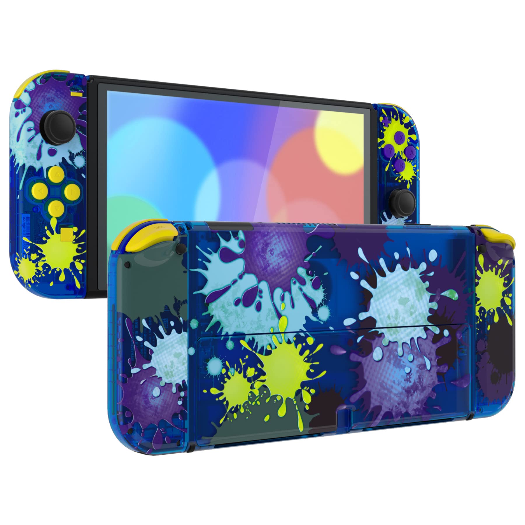eXtremeRate DIY Full Set Shell Buttons for Nintendo Switch OLED, Replacement Console Back Plate & Kickstand, Custom Case Housing for Nintendo Switch OLED JoyCon Handheld Controller - Splattering Paint