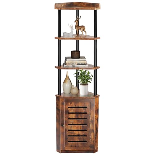 Timberer 6-Tier Corner Shelf with Storage, Corner Bookshelf, 74.2" Tall Corner Stand Display Storage Rack for Living Room, Home Office, Kitchen, Bar, Small Space, Rustic Brown and Black