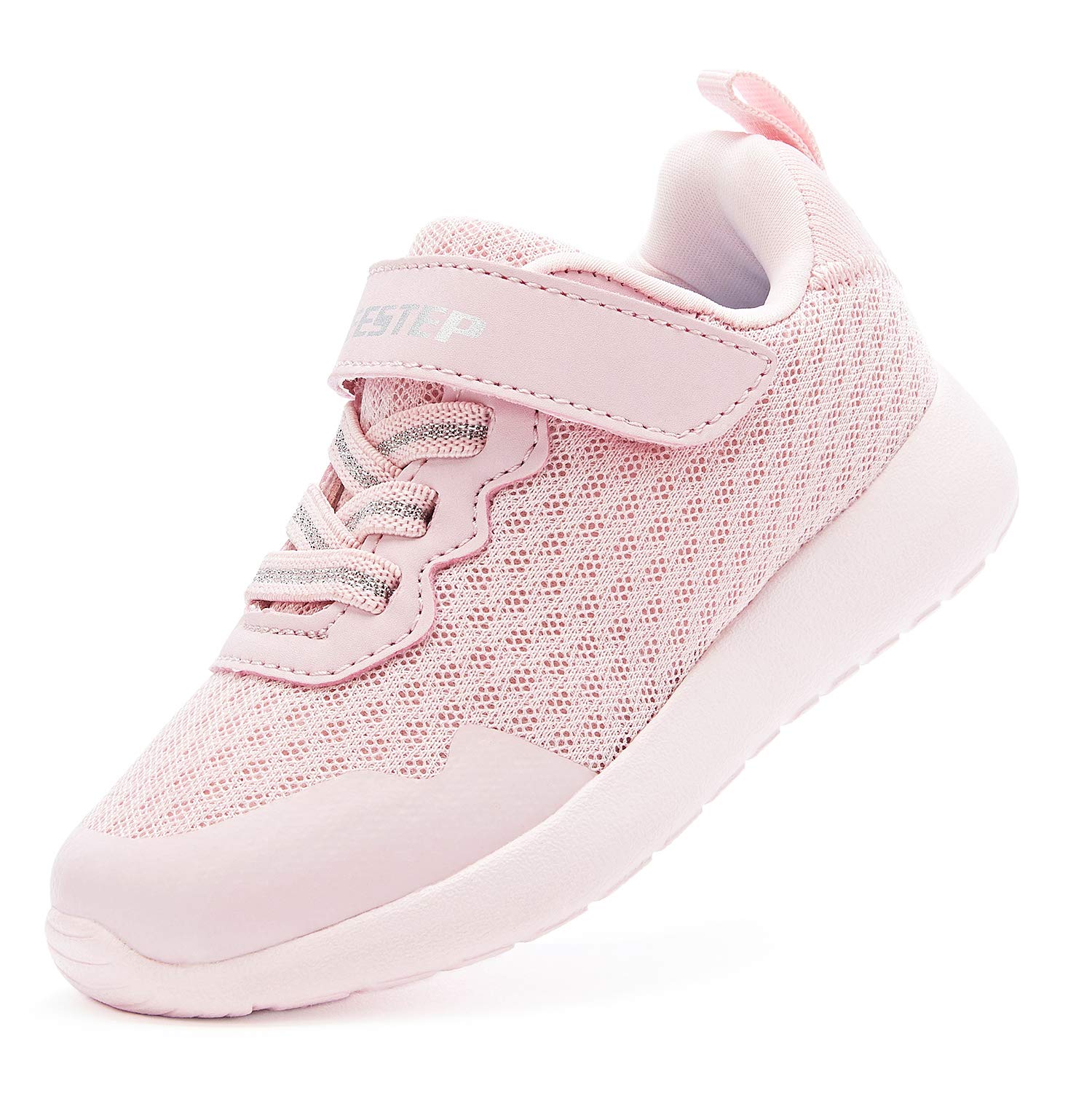 Weestep Little Kid Boys and Girls Lightweight Hook and Loop Running Sneaker, Pink, 2 Little Kid