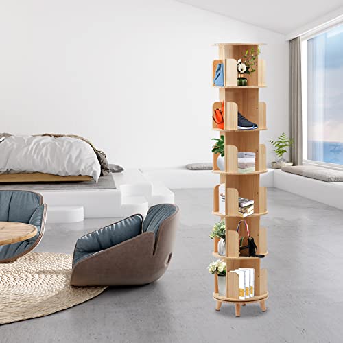 WETUSSEX 6 Tier Rotating Bookshelf, 360 Display Rotating Floor Standing Bookcase Storage Rack for Kids&Adults, Multi-Functional Bookshelf Organizer Stand (6Tier)