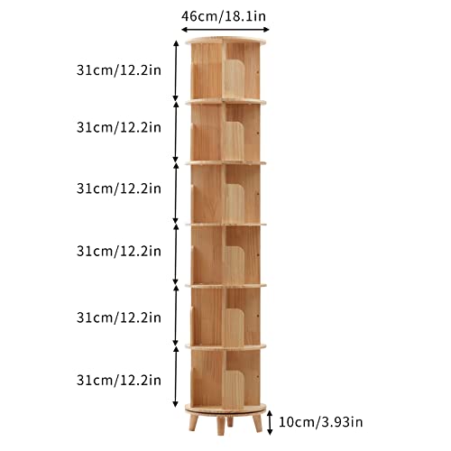 WETUSSEX 6 Tier Rotating Bookshelf, 360 Display Rotating Floor Standing Bookcase Storage Rack for Kids&Adults, Multi-Functional Bookshelf Organizer Stand (6Tier)