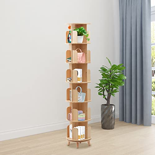 WETUSSEX 6 Tier Rotating Bookshelf, 360 Display Rotating Floor Standing Bookcase Storage Rack for Kids&Adults, Multi-Functional Bookshelf Organizer Stand (6Tier)