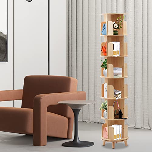 WETUSSEX 6 Tier Rotating Bookshelf, 360 Display Rotating Floor Standing Bookcase Storage Rack for Kids&Adults, Multi-Functional Bookshelf Organizer Stand (6Tier)