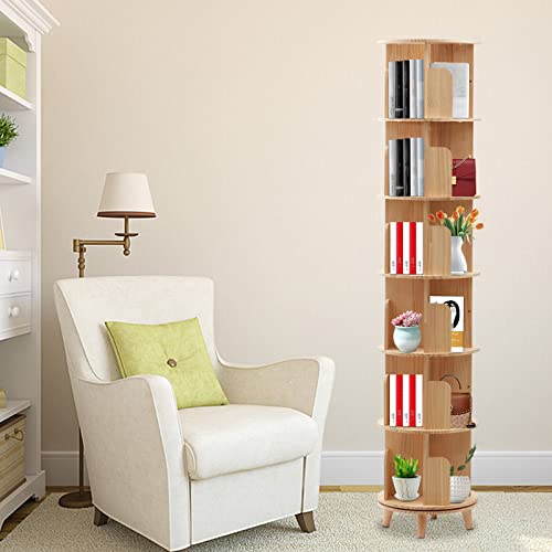 WETUSSEX 6 Tier Rotating Bookshelf, 360 Display Rotating Floor Standing Bookcase Storage Rack for Kids&Adults, Multi-Functional Bookshelf Organizer Stand (6Tier)