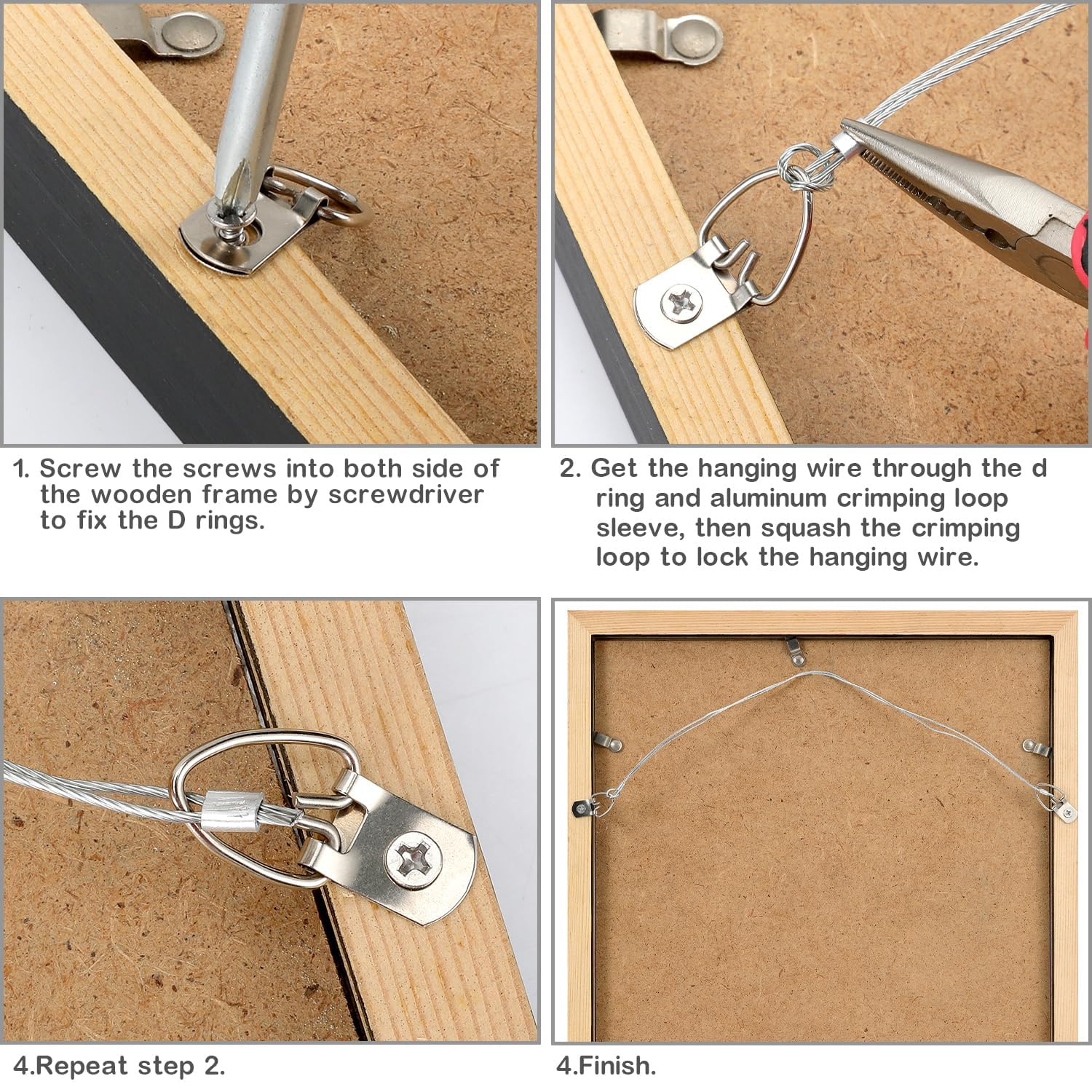 Picture Hanging Kit - 100 Feet Stainless Steel Hanging Wire, 60 Pcs D Ring Picture Hangers with Screws and 60 Pcs Aluminum Crimping Loop Sleeve for Hanging Paintings Photos