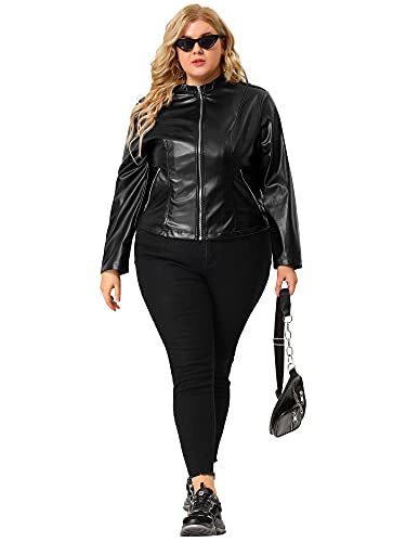 Agnes Orinda Plus Size Jacket for Women Faux Leather Moto Biker Zip Up Halloween Jackets 3X Black