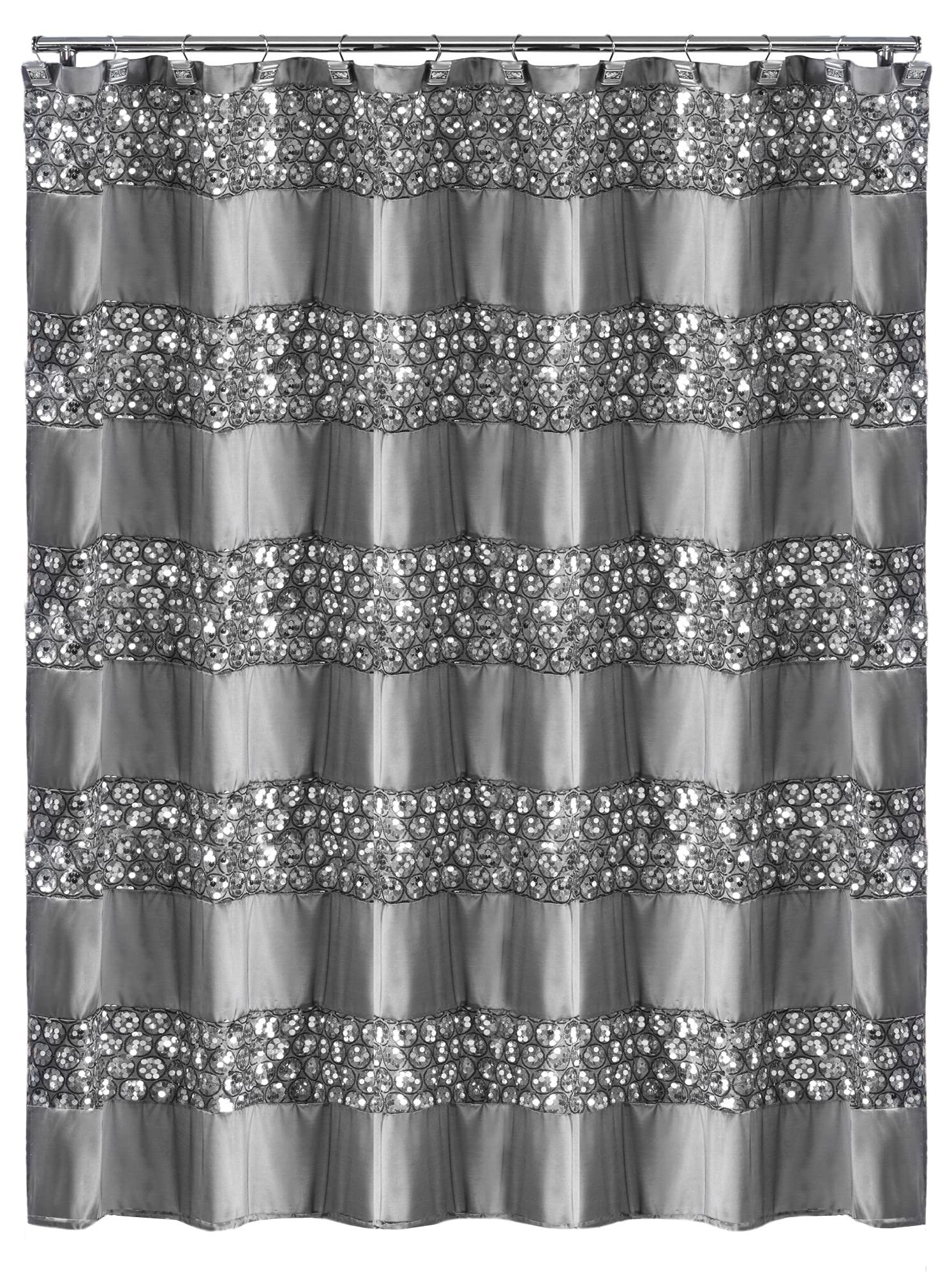 Popular Bath Sinatra Bathroom Luxury Glamorous Fabric Modern shower Curtain unique Design Bling Silver