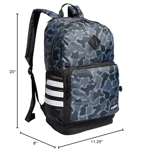 adidas Classic 3-Stripe Durable Backpack Student Athletic Sport Laptop Book Bag Discontinued, Nomad Camo Grey/Black/4.0, One Size