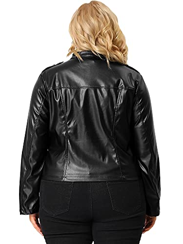 Agnes Orinda Plus Size Jacket for Women Faux Leather Moto Biker Zip Up Halloween Jackets 3X Black