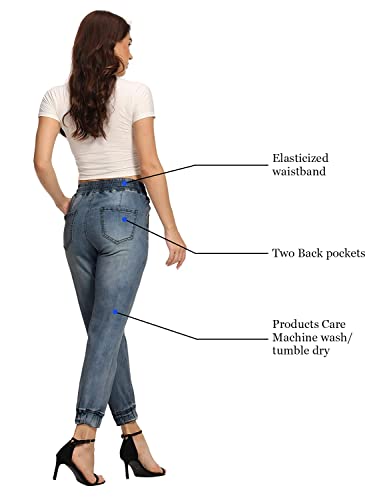 V VOCNI Women's Joggers Denim Sport Fit Drawstring Waist Side Pockets Casual Jeans Dark Blue X-Large