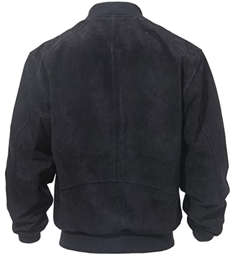 FLAVOR Men's Leather Baseball Jacket Vintage Suede Pigskin (X-Large, Black)