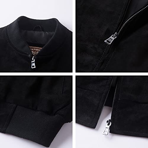 FLAVOR Men's Leather Baseball Jacket Vintage Suede Pigskin (X-Large, Black)