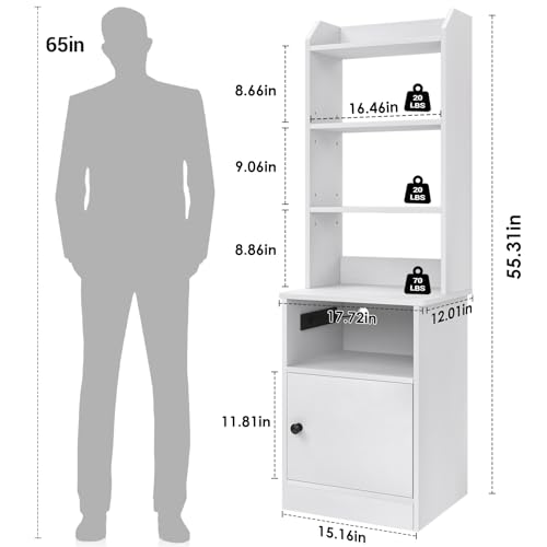 Aufvolr 6 Tier Bookshelf with Cabinet,Tall Night Stand with Charging Atation, Wood Book Shelf Storage Organizer, Modern Display Standing Shelf Unit for Bedroom, Living Room, Office (White)