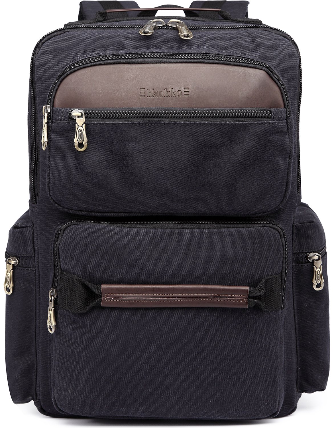 KAUKKO Fashion Spacious Canvas Laptop Knapsack with Sleeve Backpack for Men-Black