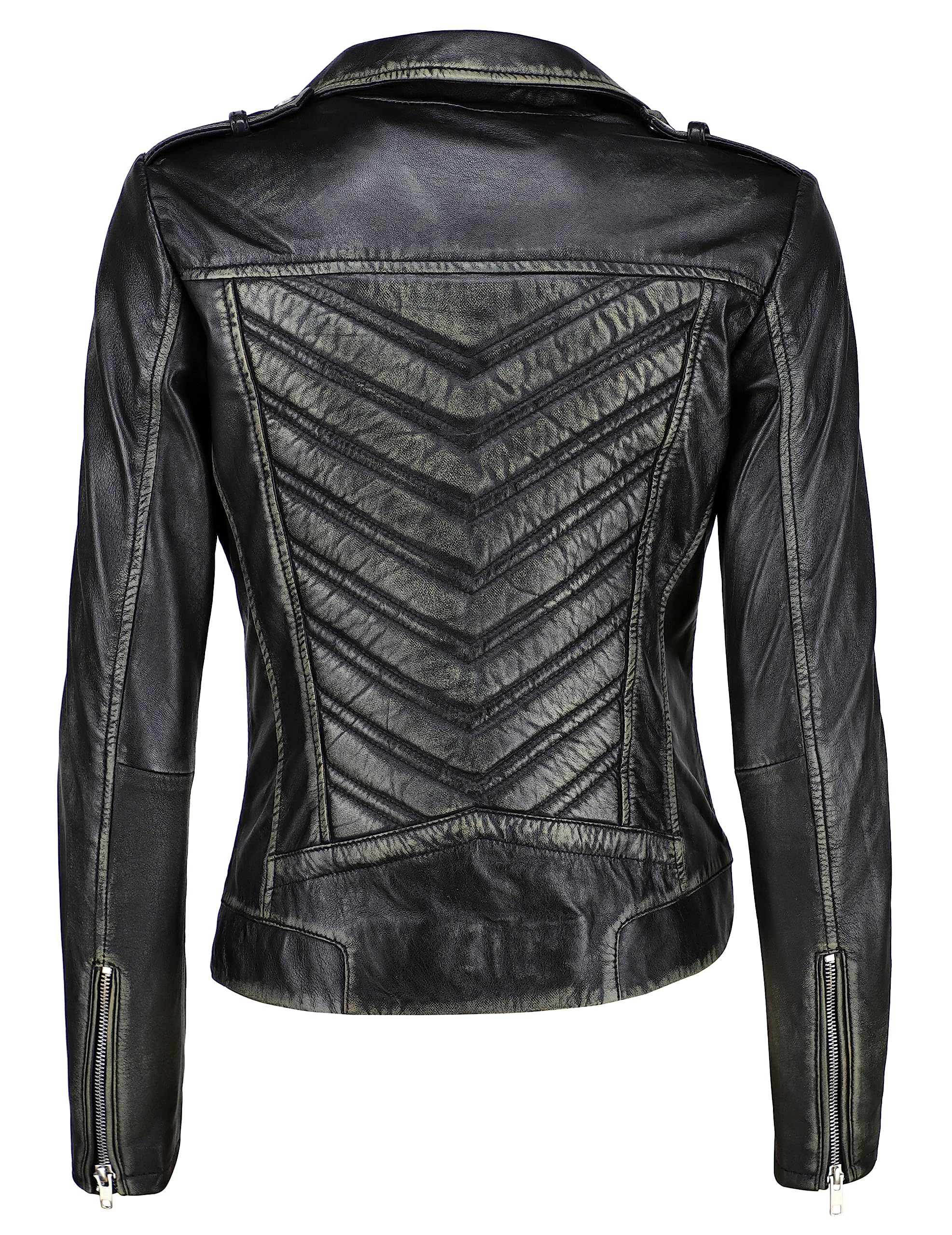Jild Biker Style Vintage Leather Jacket Women - Casual Fashion Motorcycle Zip-Up Lightweight Coat Collar Women Leather Jacket (Distressed-M)