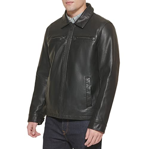 Dockers Men's James Faux Leather Jacket, Black w. Chest Zip, Large