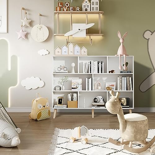 DIFY Wooden Bookcase 8 Cube Open Bookcase with Legs, 55.1" Display Bookshelves Storage Organizer Shelf for Living Room, Home Office and Bedroom, White