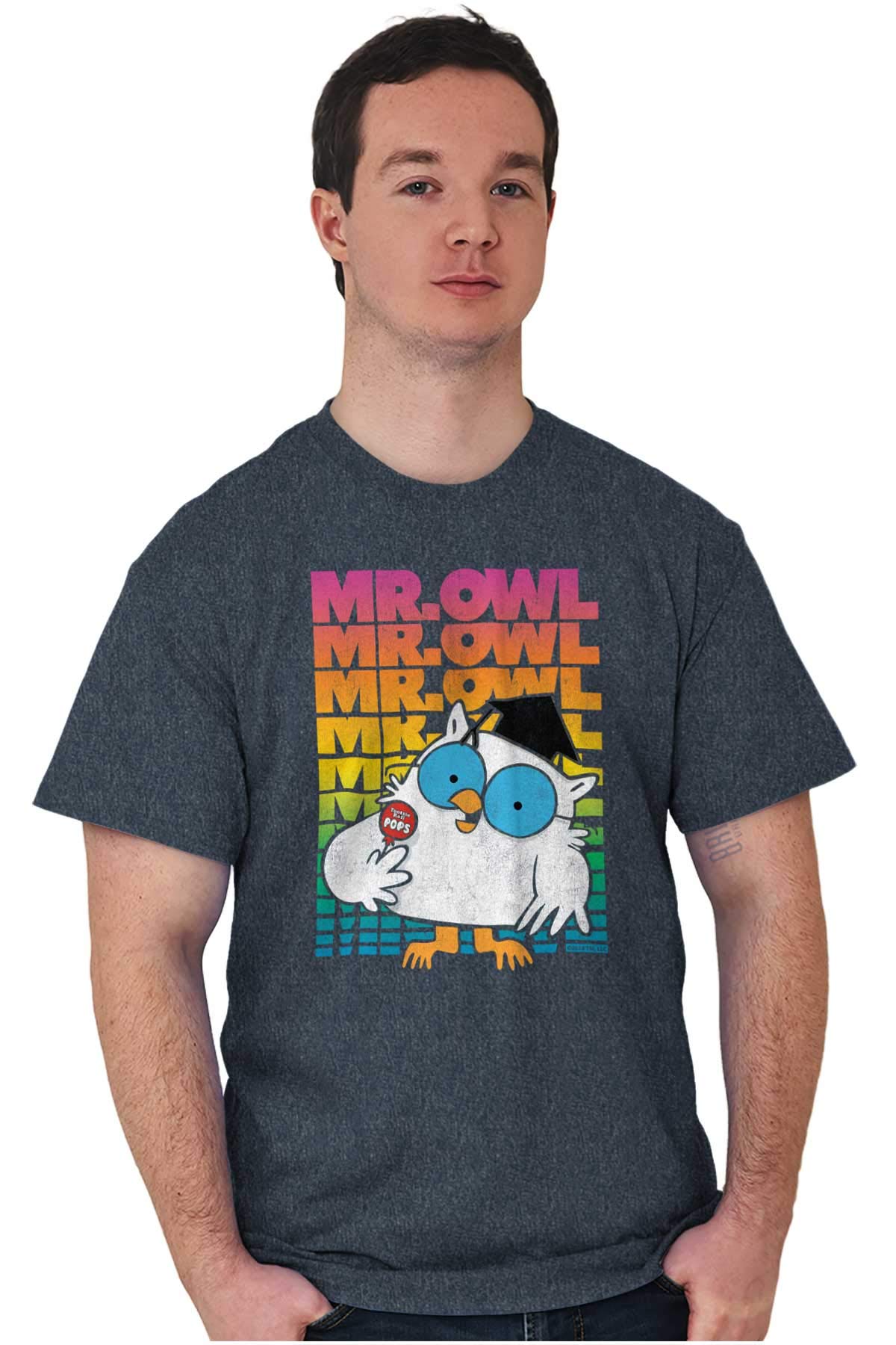 Mr Owl Vintage Retro Tootsie Pops Graphic T Shirt Men or Women Heather Navy