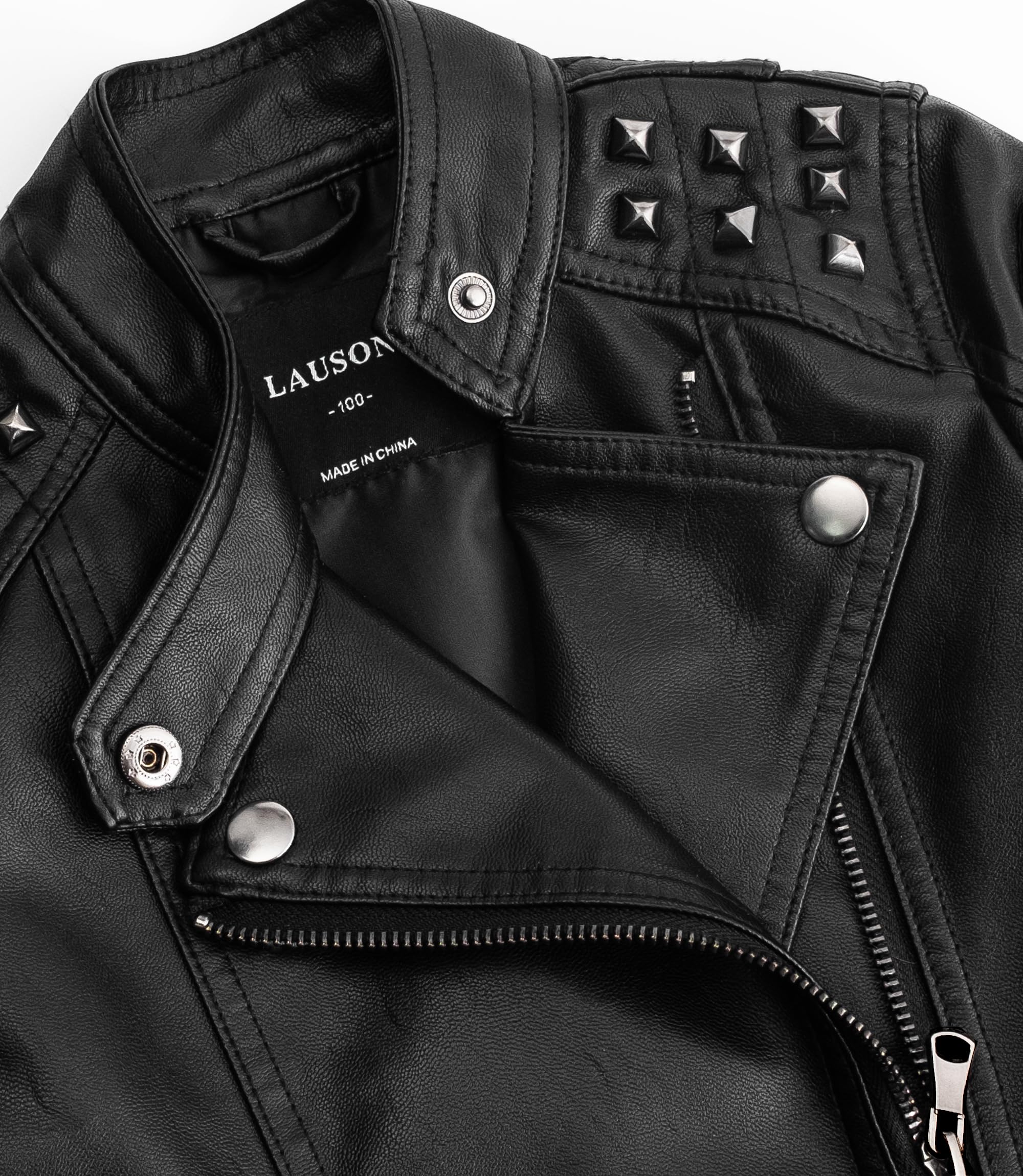 TLAENSON Boys Black Leather Jacket Studded Motorcycle Faux Leather Coat 4-5 Year Size 110
