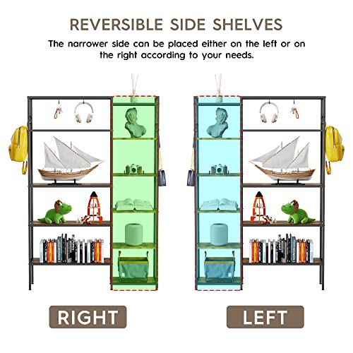 Iaocpio 6 Tier Bookshelf 70 inch Tall Bookcase, Double Wide Bookshelves with 6 S-Hooks.