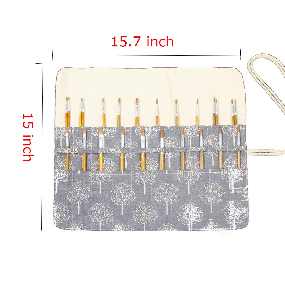 BUSOHA Roll Up Paint Brush Holder Artist Canvas Roll Pouch Bag Makeup Brushes Case Organizer Rollup Protection（15 inch ,Without Brushes）