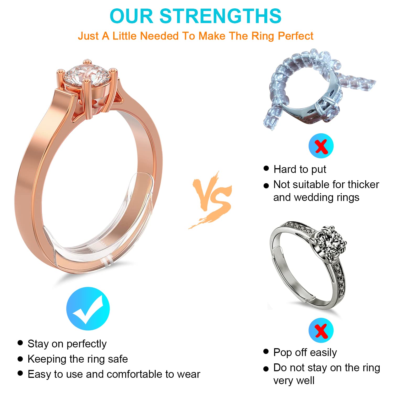 16 Pack Ring Size Adjuster for Loose Rings, 8 Size Silicone Resizer Invisible Ring Spacer Fit for Women and Men's Different Band Widths