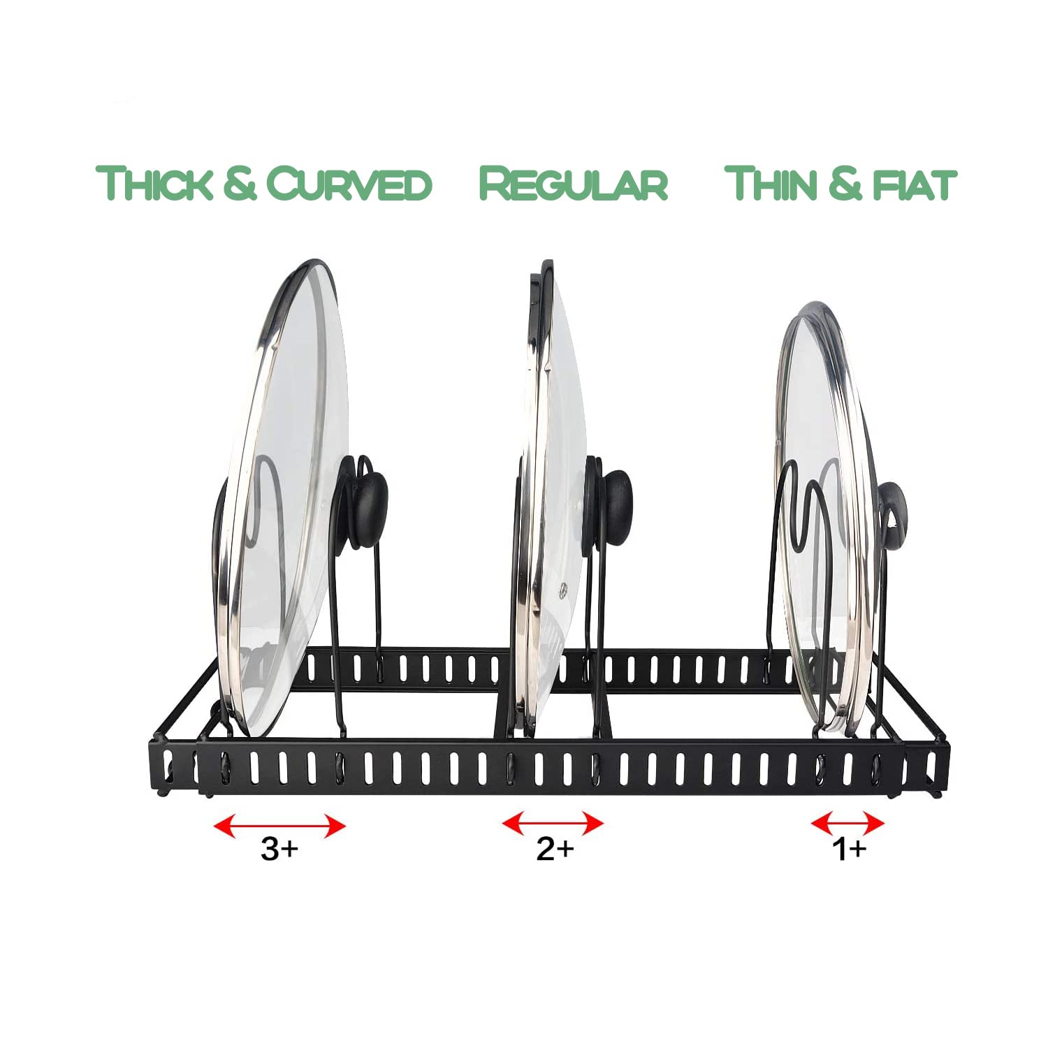 7 Dividers Pot Rack Organizer for Pot Lids Pans Adjustable Pot Organizers for Cabinets, Storage Pan lid Organizer for Dishes, Expansible Pan organizer (Black)