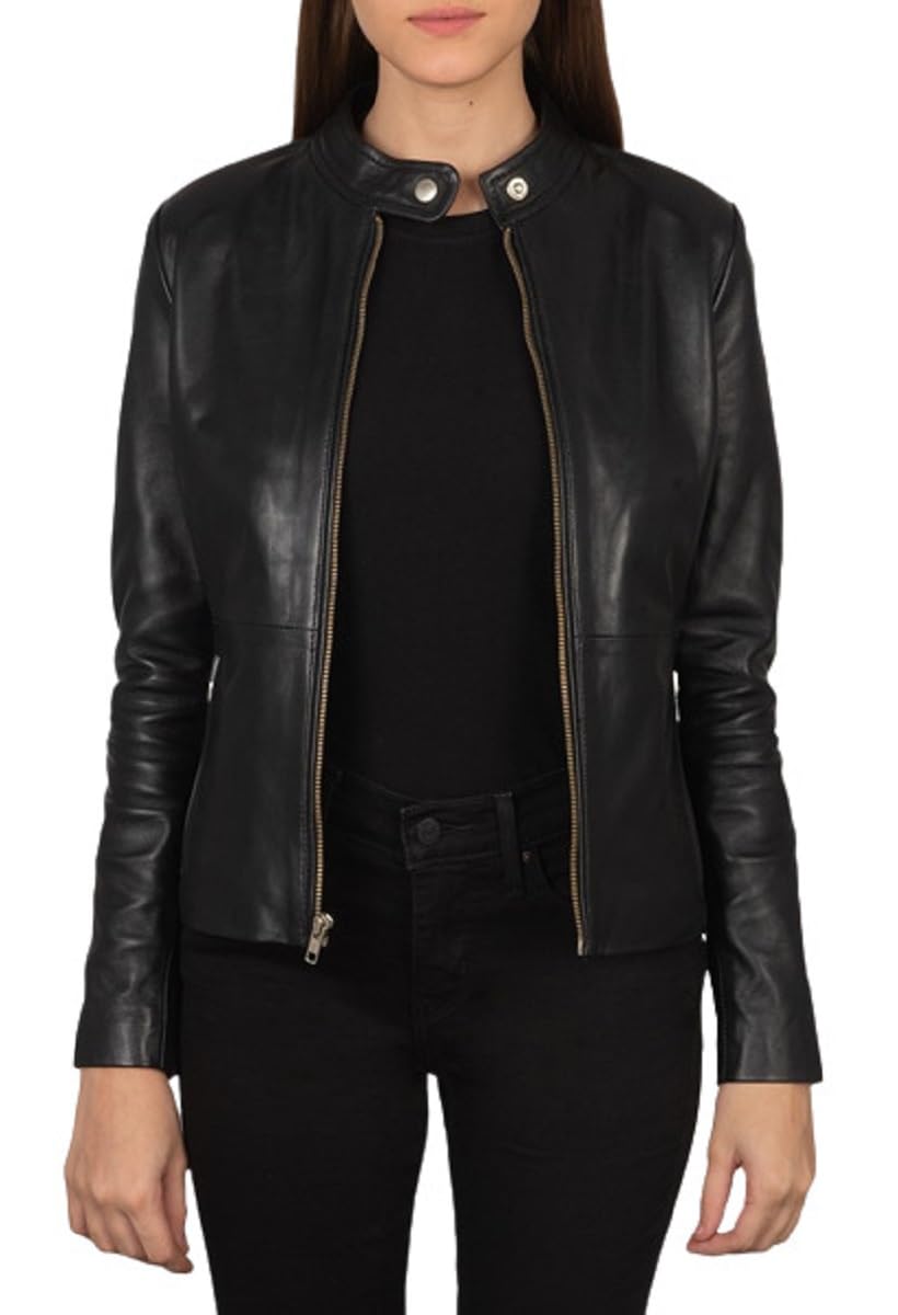 Excelled Leather womens Lambskin Scuba Leather Jacket, Black, Large US