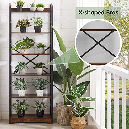 Vagusicc 6 Tier Bookshelf with 2 Storage Baskets, Tall Bookcase Shelf Storage Organizer Wood Book Shelf, Modern Shelf Rack Shelves with Steel Frame, Multipurpose Bookshelf for Bedroom Living Room