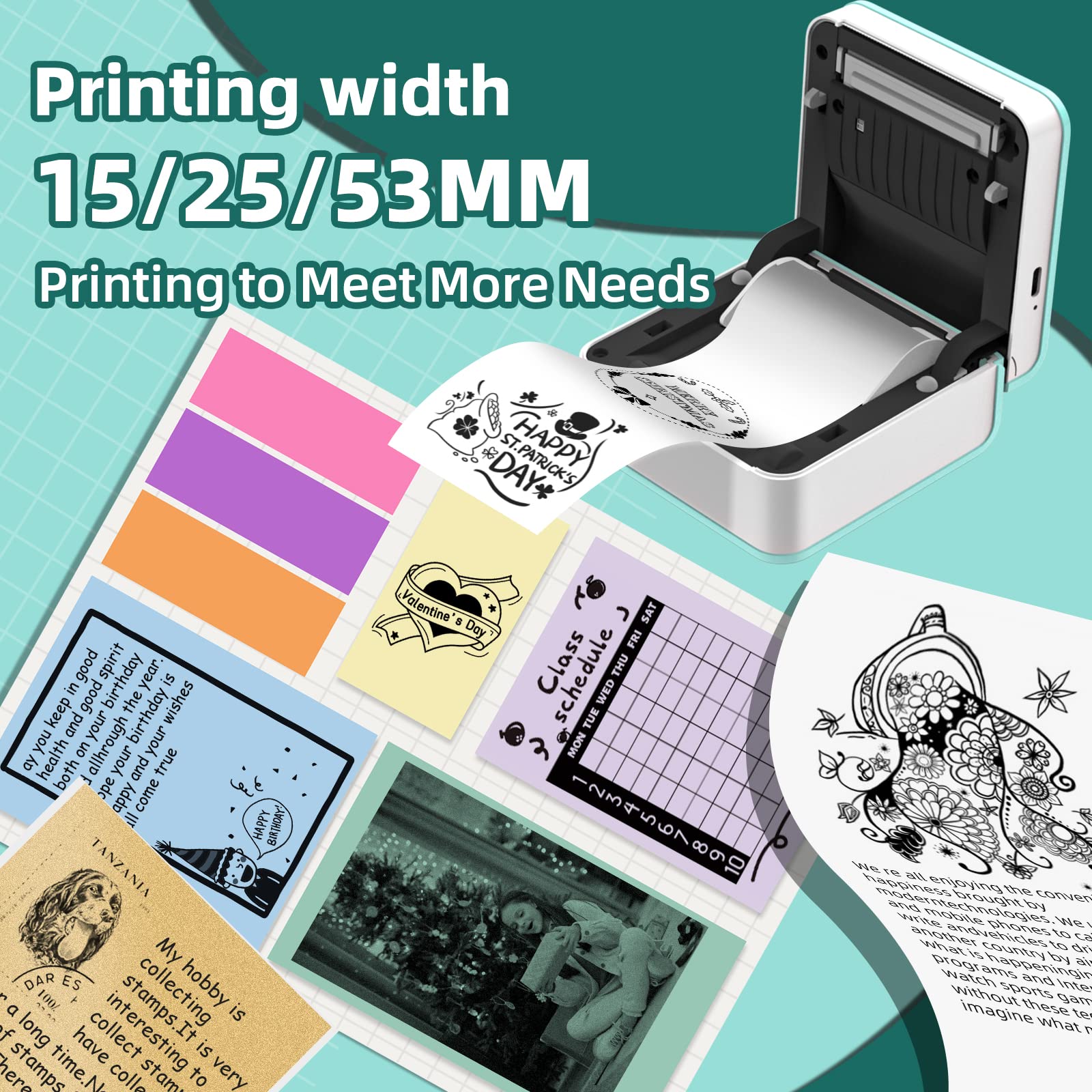 Phomemo M02Pro 300DPI Mini Pocket Printer - Bluetooth Thermal Printer, 15/25/50mm Label Maker, Compatible with iOS & Android, Wireless Photo Printer for Phone,Journal, Fun Gift, Work List -Green