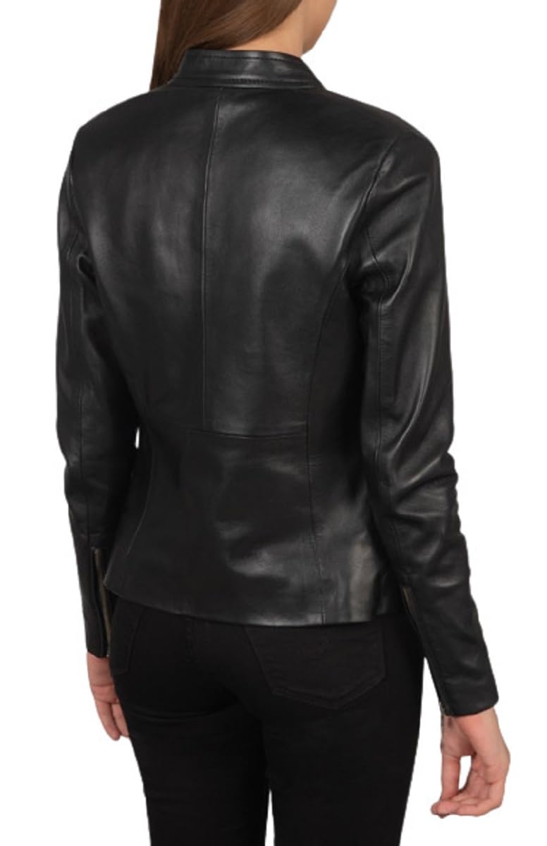 Excelled Leather womens Lambskin Scuba Leather Jacket, Black, Large US