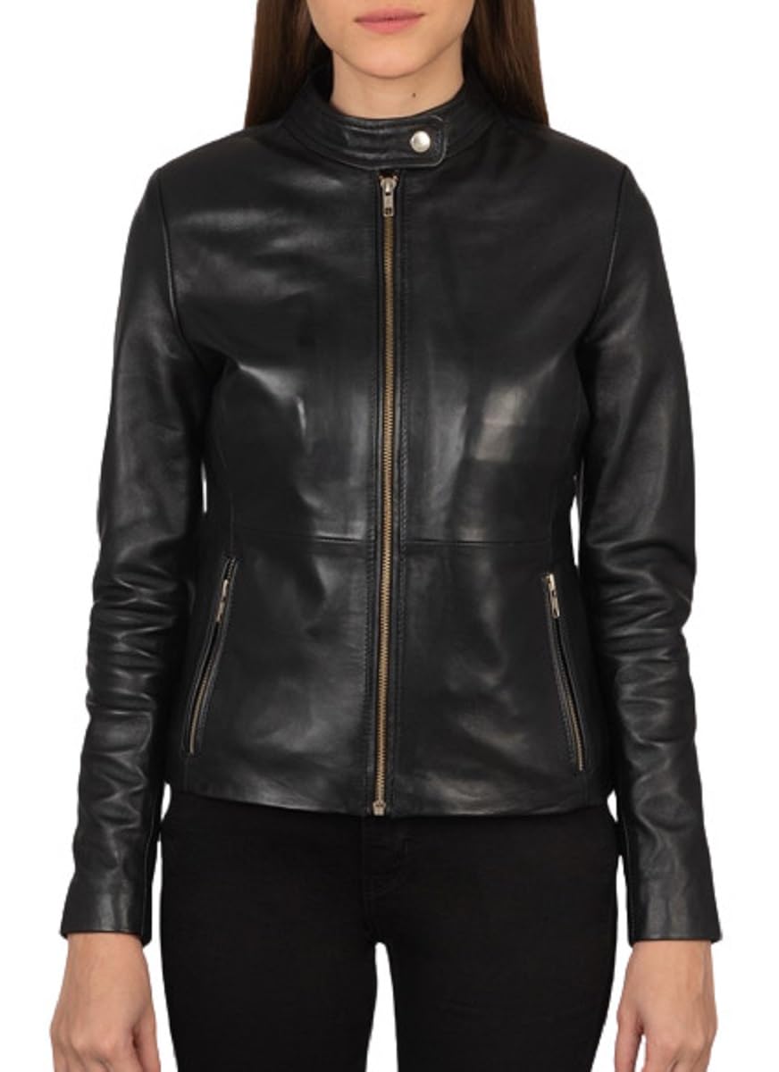 Excelled Leather womens Lambskin Scuba Leather Jacket, Black, Large US