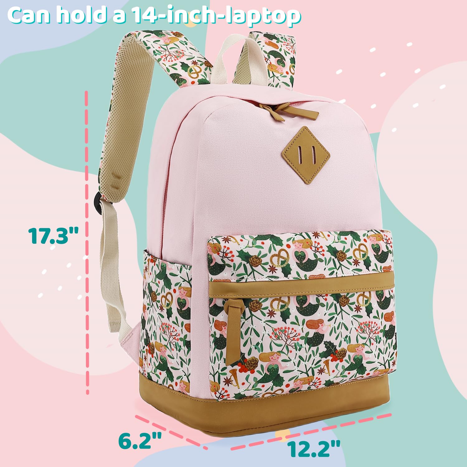 Leaper Floral School Backpack College Bookbag Shoulder Bag Satchel Daypack Pink