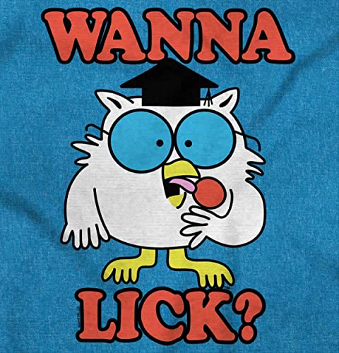 Wanna Lick? Mr. Owl Tootsie Pop Funny Graphic T Shirt Men or Women Heather Sapphire