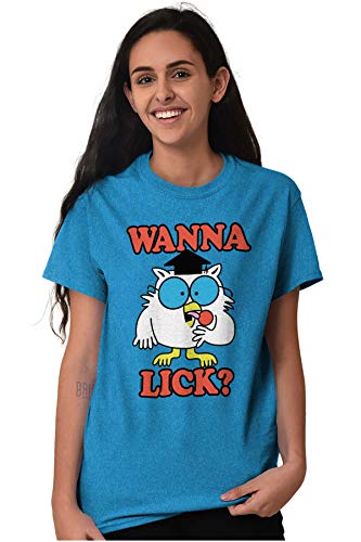 Wanna Lick? Mr. Owl Tootsie Pop Funny Graphic T Shirt Men or Women Heather Sapphire